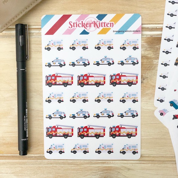 Police, Ambulance, Fire Engine Stickers | Cute UK Planner Stickers