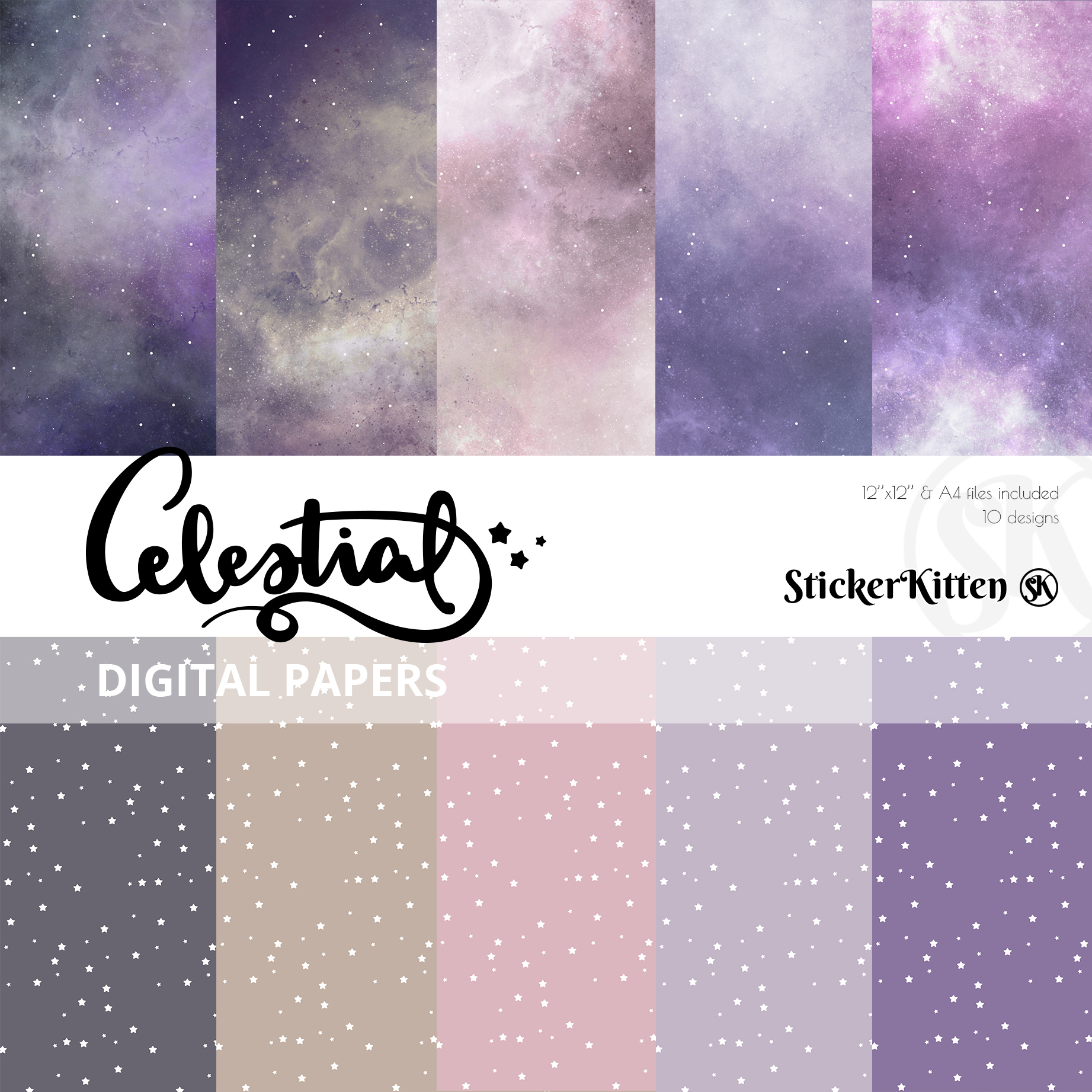 Celestial Digital Paper Pack | Printable Galaxy & Space Papers